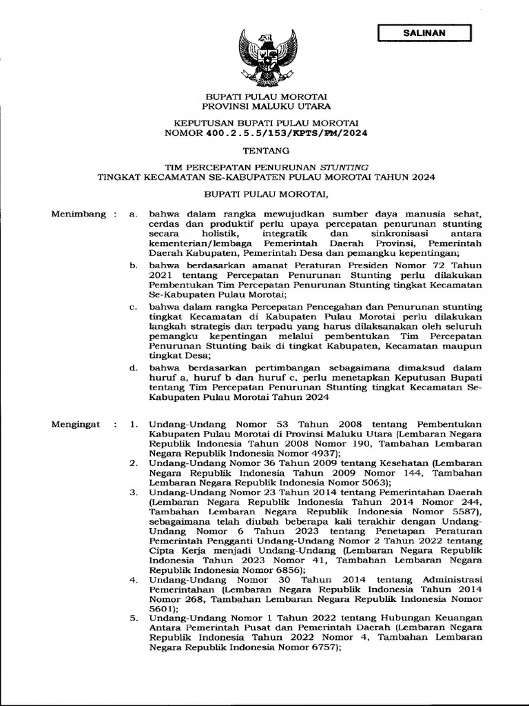 SK No 153 Tahun 2024 TTG TPPS Kecamatan 2024 | PDF