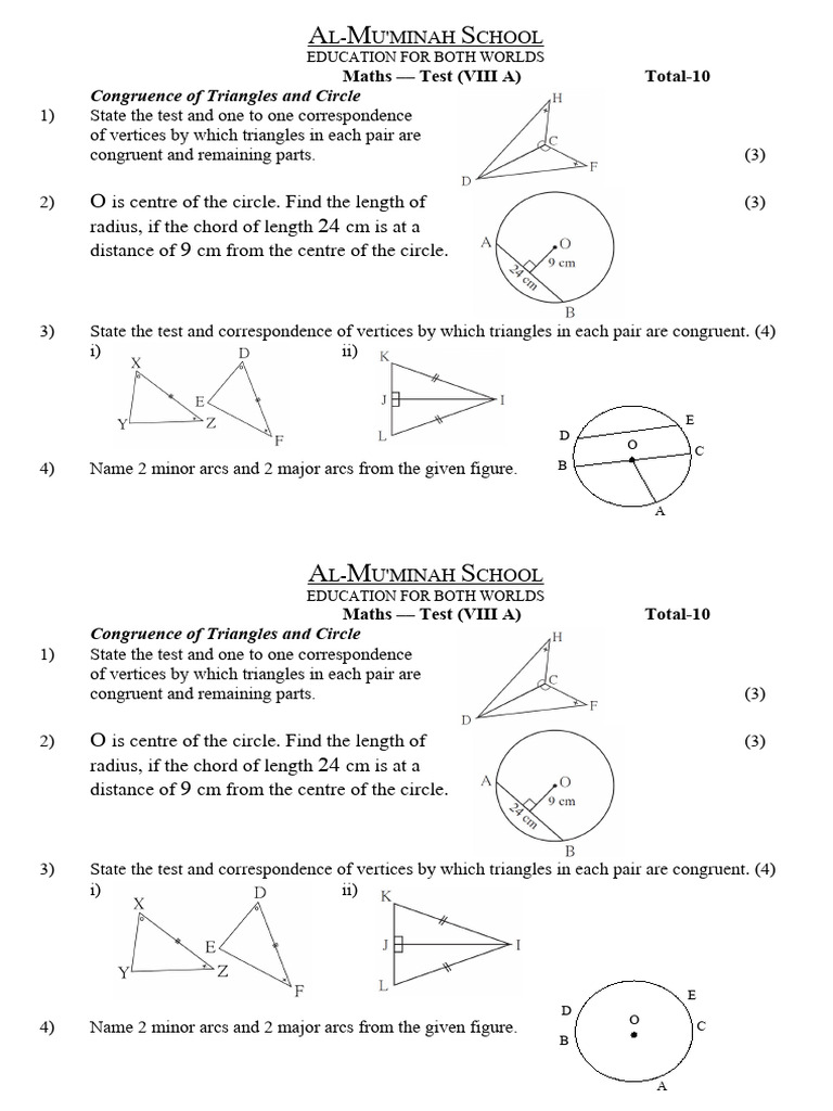 Maths Test: Congruence & Circles | PDF | Circle | Triangle