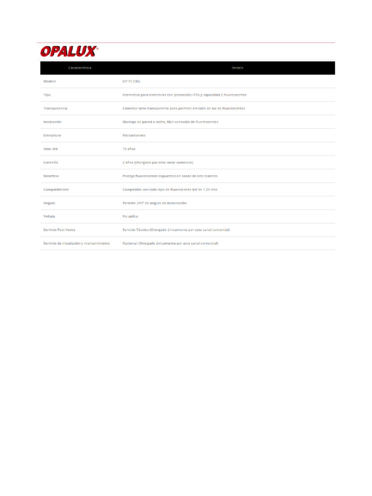 26.ficha Técnica - Fluorescente Opalux | PDF