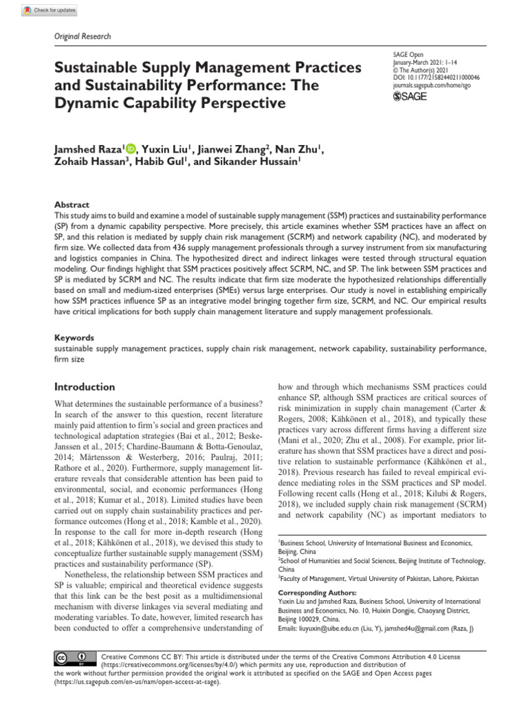 Sustainable Supply Management Practices and Sustainability Performance ...