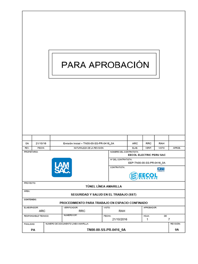0A 21/10/16 Emisión Inicial - TN00-00-SS-PR-0416 - 0A ARC RRC RAH | PDF
