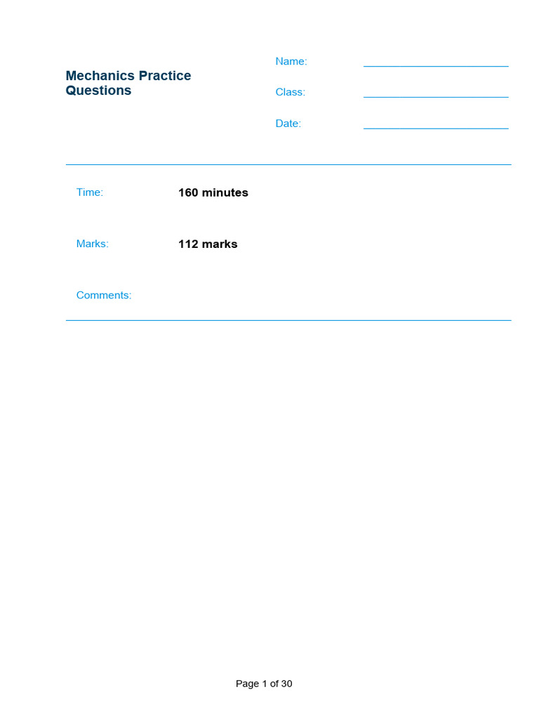 Mechanics and Moments Practice Questions | PDF | Weighing Scale ...