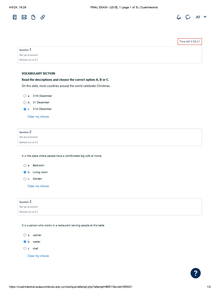 FINAL EXAM - LEVEL 1 (Page 1 of 5) - Cuatrimestral | PDF | Restaurants | Gastronomy
