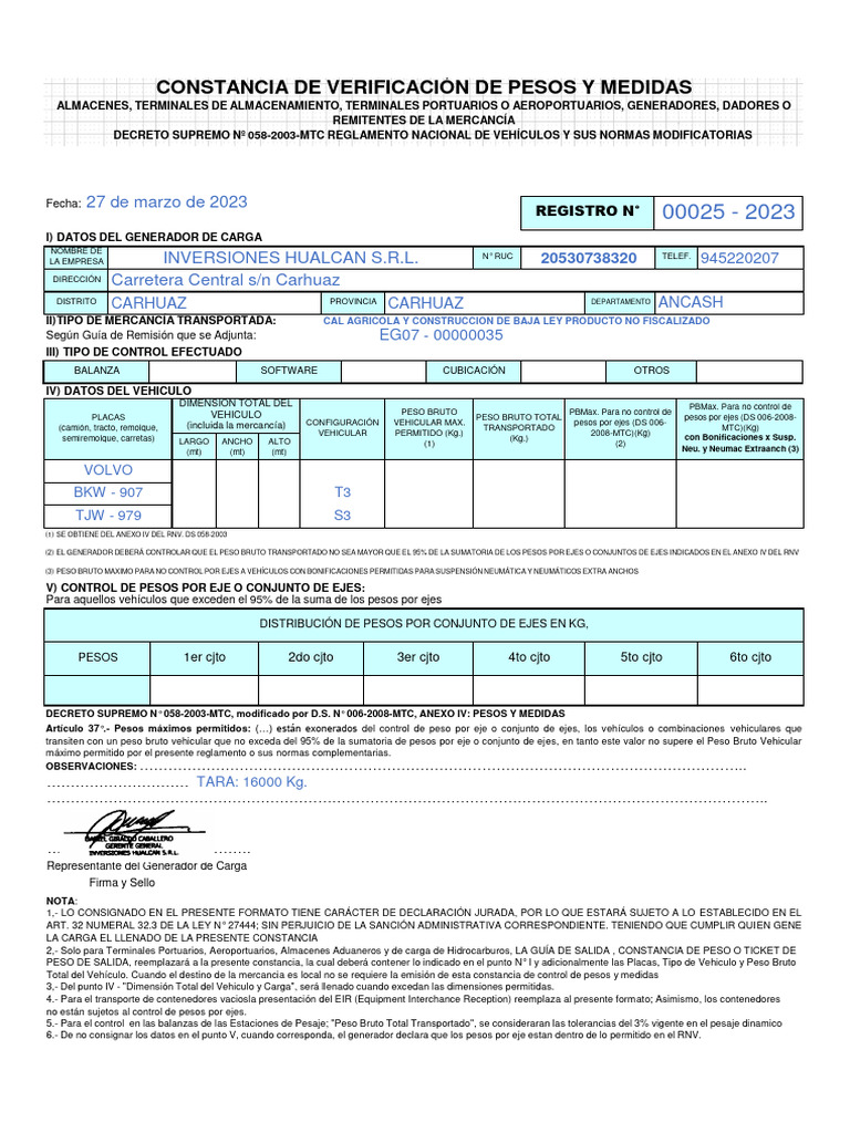 Constancia de Pesos y Medidas 25 | PDF | Tecnologías automotrices ...