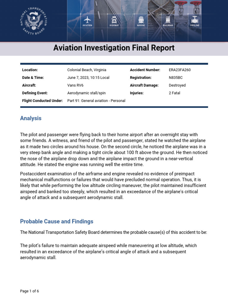 The Final NTSB Report On A Plane Crash in Virginia Beach On June 7 ...