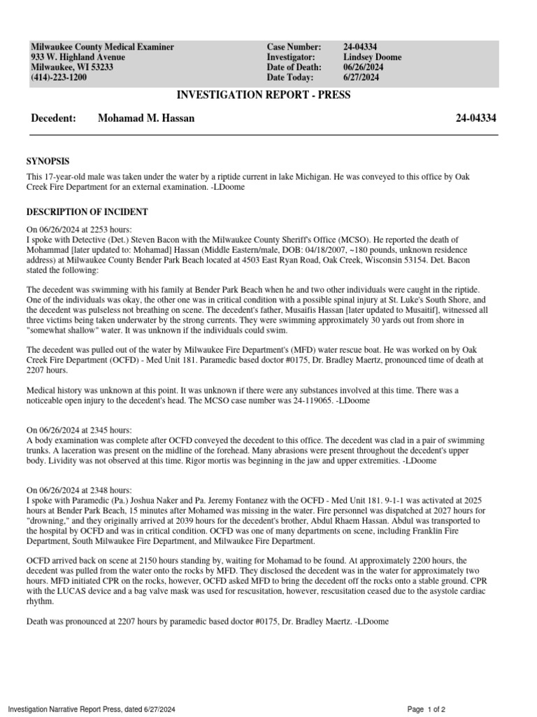 Investigation Narrative Report - Mohamad Hassan | PDF | Clinical ...