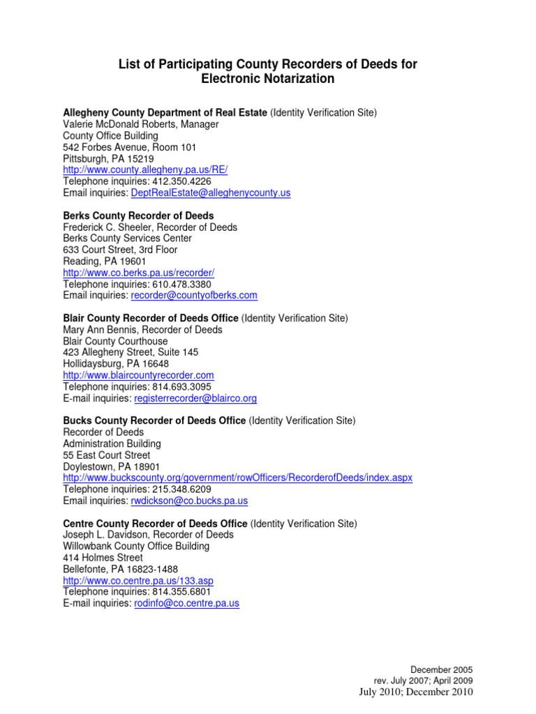 List of Participating County Recorders For Phase I | PDF