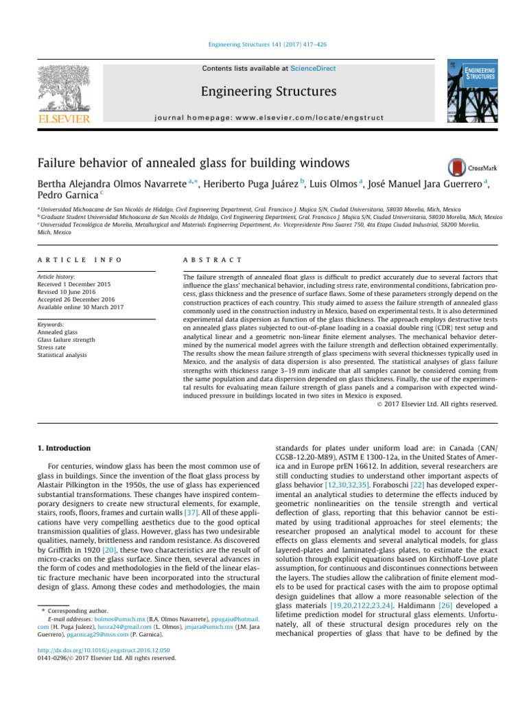 Failure of Anealed Glass in Building - Bertha Et A AL 2017 | PDF ...