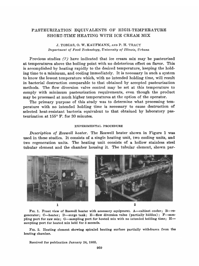 1955 - Pasteurization Equivalents of HTST Heating With Ice Cream Mix ... 1955 - Pasteurization Equivalents of HTST Heating With Ice Cream Mix ...