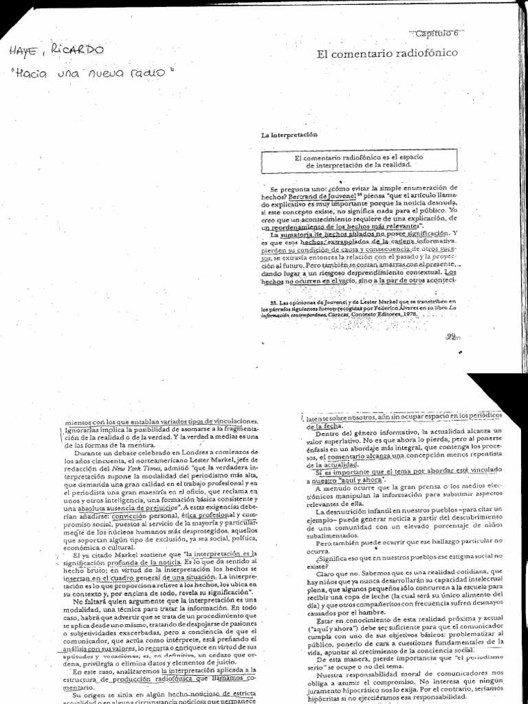 El Comentario Radiofonico - Ricardo Haye | PDF