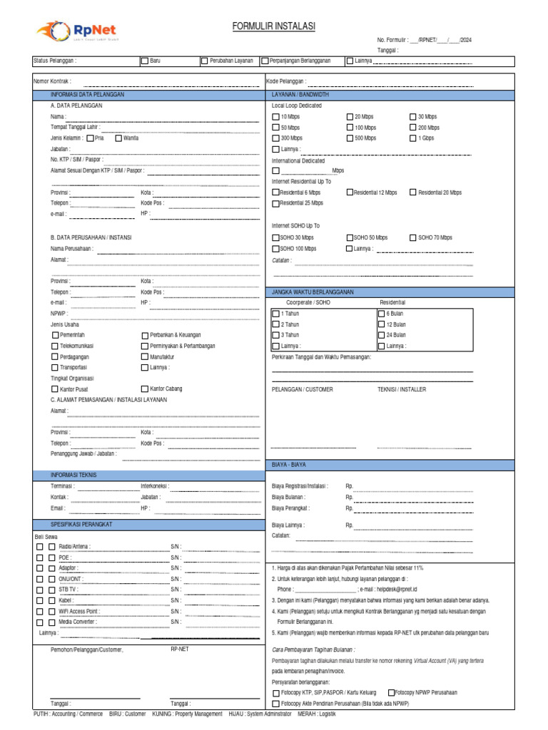 Form Instalasi Rpnet | PDF