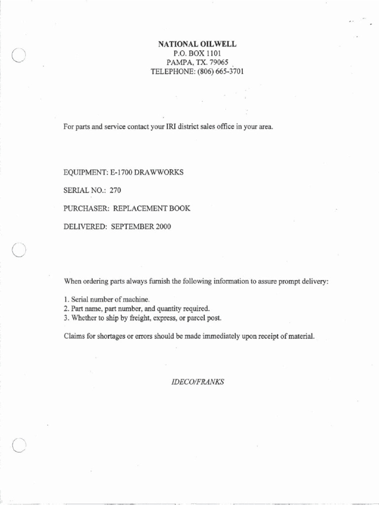 (E1700) - Parts List - (270) - Rev September 2000 - Front | PDF