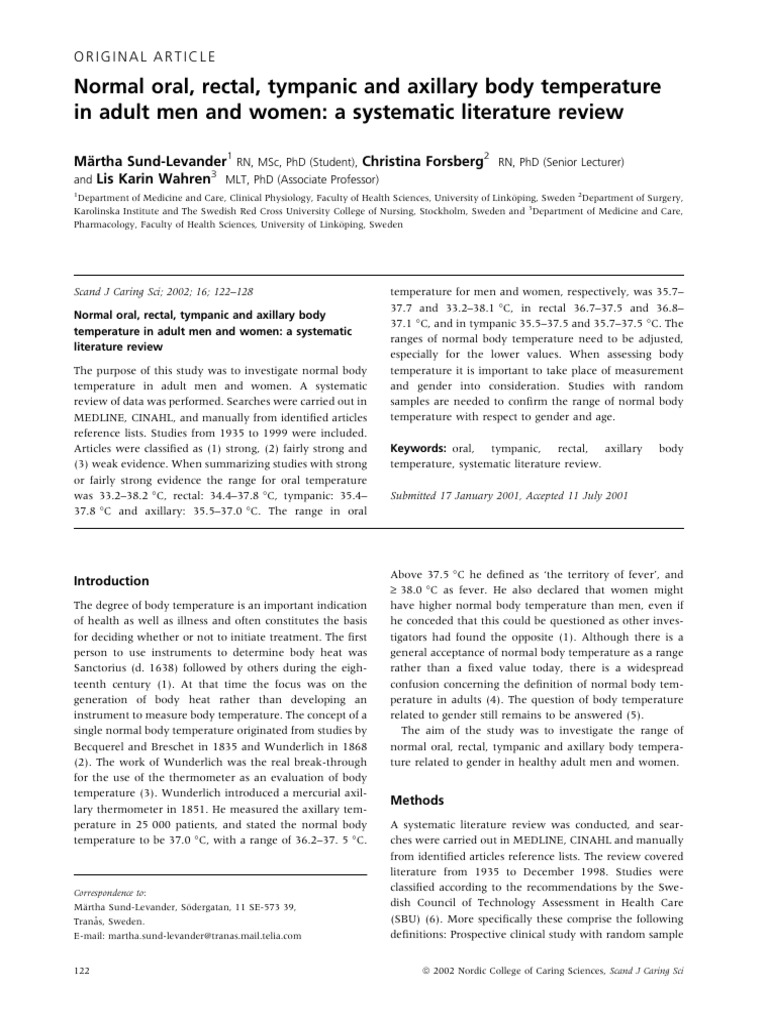 Normal Oral Rectal Tympanic and Axillary | PDF | Temperature ...