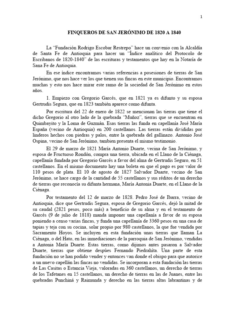 Finqueros de San Jerónimo de 1820 A 1840 | PDF