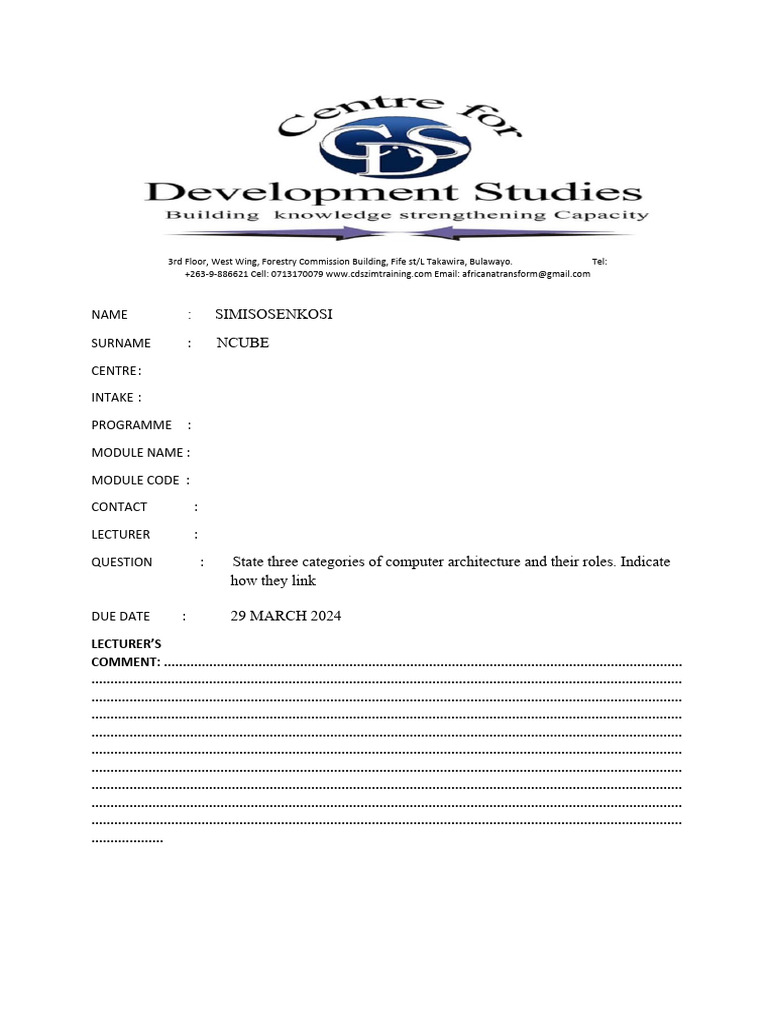 Ncube s Computer Architecture | Download Free PDF | Central Processing Unit | Computer Architecture