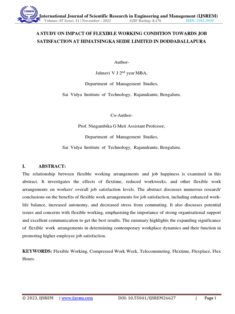 A Study On Impact of Flexible Working Condition Towards Job ...