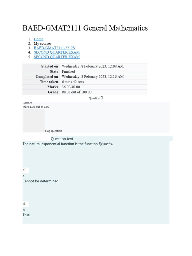 General Mathematics 2nd Quarter Exam | PDF | Function (Mathematics) | Logarithm