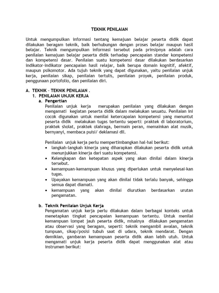 Teknik Penilaian Unjuk Kerja | PDF