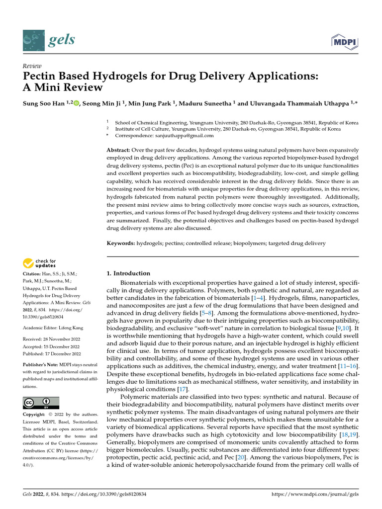 Pectin Based Hydrogels For Drug Delivery Applications | PDF ...