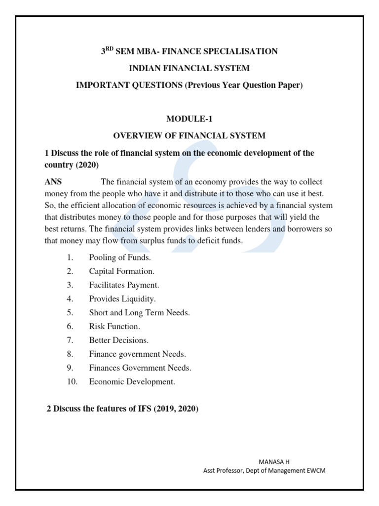 IFS Important Questions | Download Free PDF | Financial Markets | Money ...