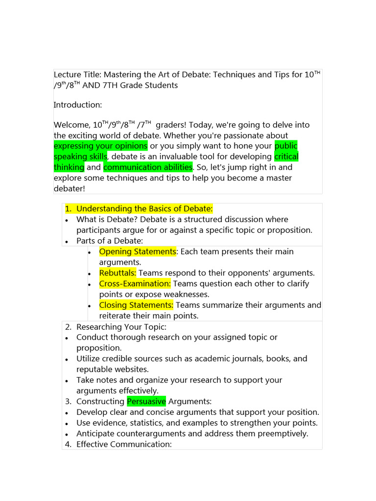Lecture Title DEBATE | PDF | Argument | Communication