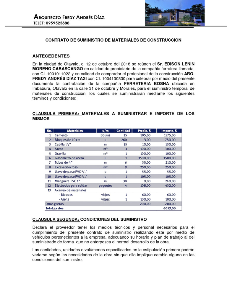 Contrato de Suministro de Materiales-De-Construccion | PDF | Negocios | Derecho