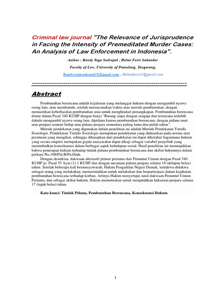 Criminal Law Journal - RandyYoga.S & Helmi Faris | PDF | Crime ...