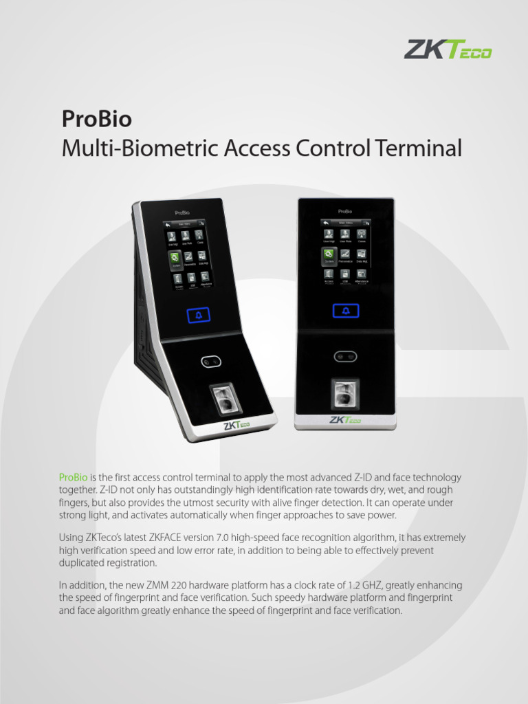 Probio: Multi-Biometric Access Control Terminal | PDF | Access Control | Fingerprint