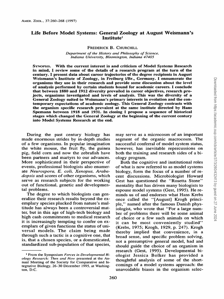 Life Before Model Systems: General Zoology at August Weismann's ...