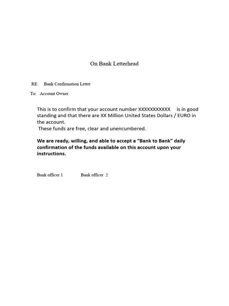 Bank Confirmation Letter Template | PDF