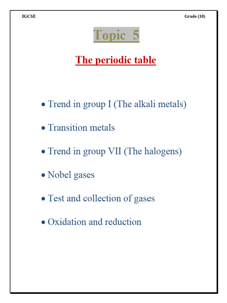 ch.5 The Periodic Table Answers of Classified | PDF | Chlorine | Silicon
