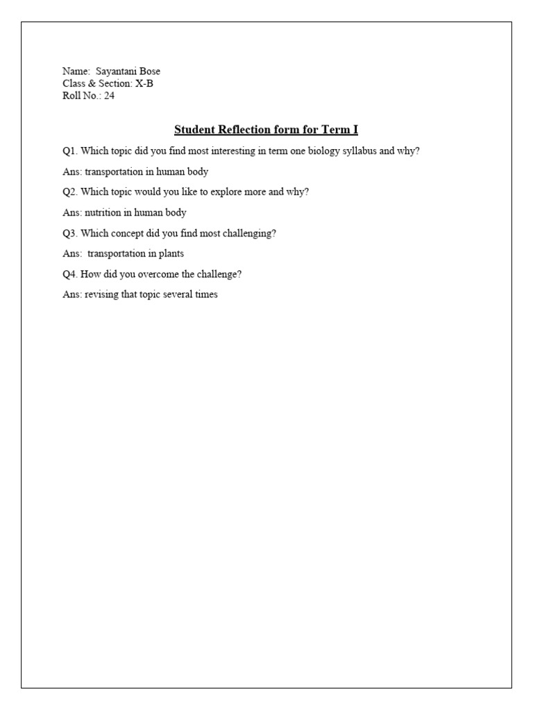 Biology Term 1 Reflection | PDF