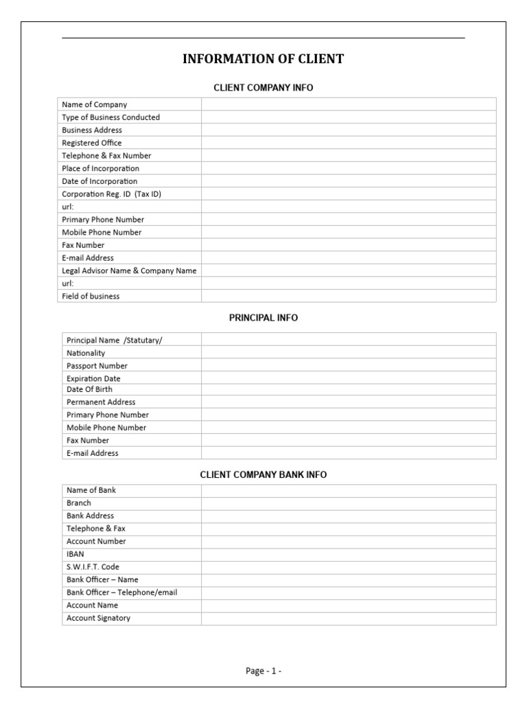 CIS Client Information Sheet Blanko | PDF | Finance & Money Management