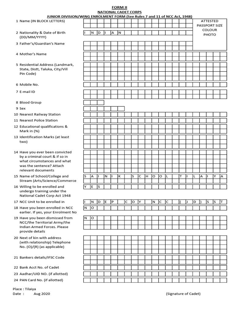 NCC Form 2 | PDF | Military Organization | Military Education And Training