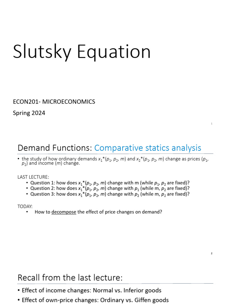 Lecture 10 - Slutsky - S24 | PDF | Demand | Marketing