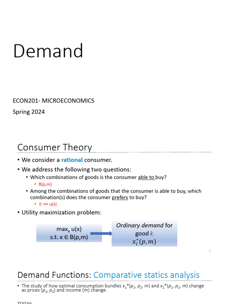 Lecture 9-Demand - S24 | PDF | Demand | Utility