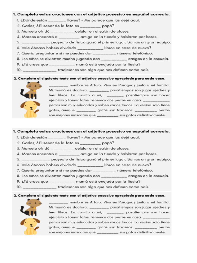 Actividad Adjetivos Posesivos | PDF