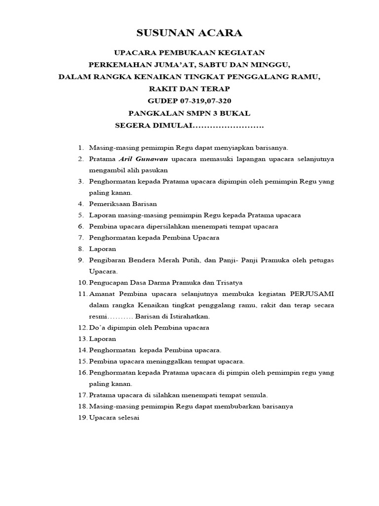 Susunan Upacara Pembukaan Perjusa | PDF
