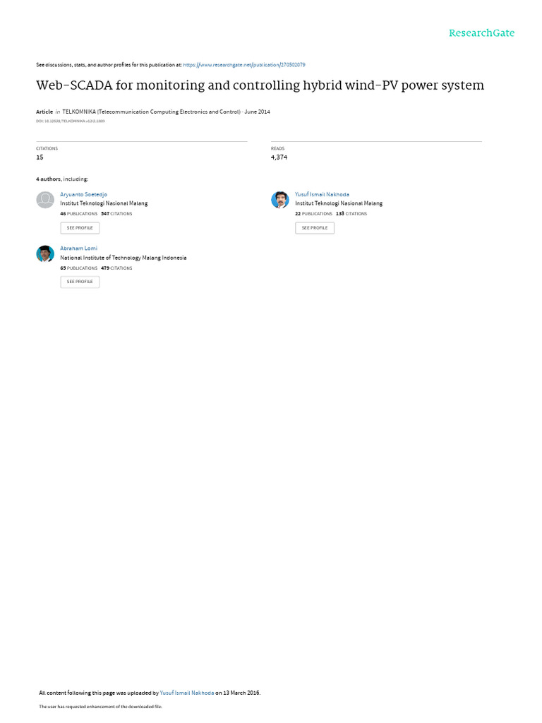 Web-SCADA For Monitoring and Controlling Hybrid Wind-PV Power System ...