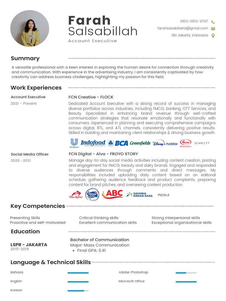 CV - Farah Salsabillah Diaztari | Download Free PDF | Communication | Brand