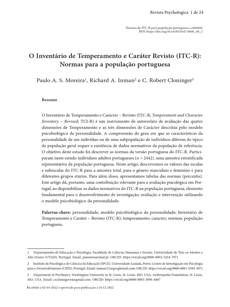 O Inventario de Temperamento e Carater Revisto TCI | PDF | Psicologia ...