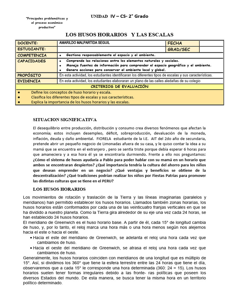Ficha de Actividad CCSS 2° - Semana 1 | PDF | Hora