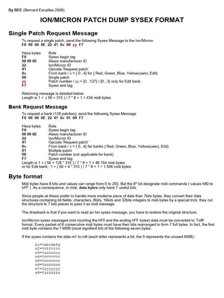 Alesis Micron SysEx Patch Dump Format | PDF | Integer (Computer Science) | Bit