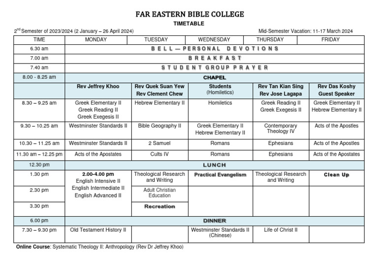 Semester Timetable | PDF | Bible | Religious Texts