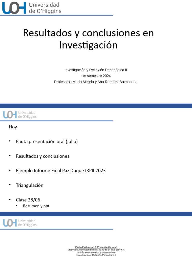 Clase 10 Resultados y Conclusiones IRP II | PDF | Teoría | Evaluación