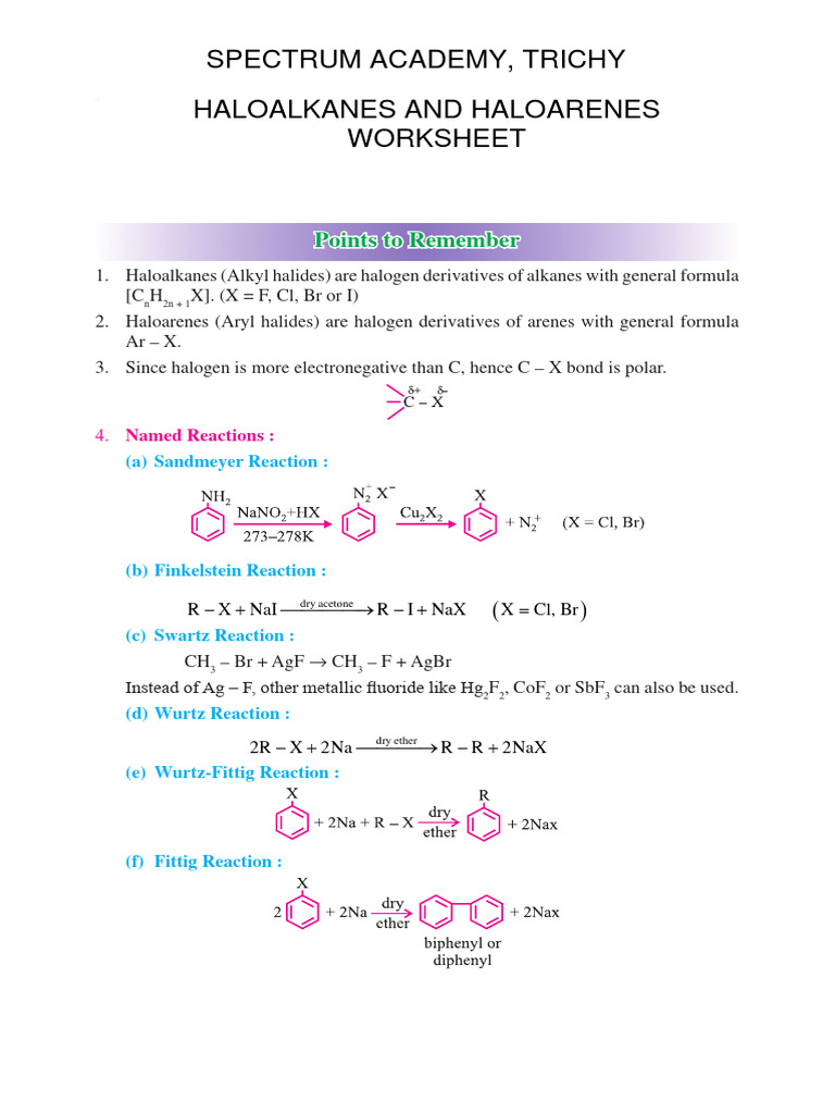 CH-6 Haloalkanes and Haloaraens Worksheet | Download Free PDF ...