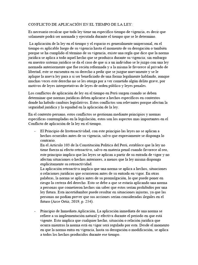 CONFLICTO DE APLICACIÓN EN EL TIEMPO DE LA LEY | Descargar gratis PDF | Caso de ley | Gobierno