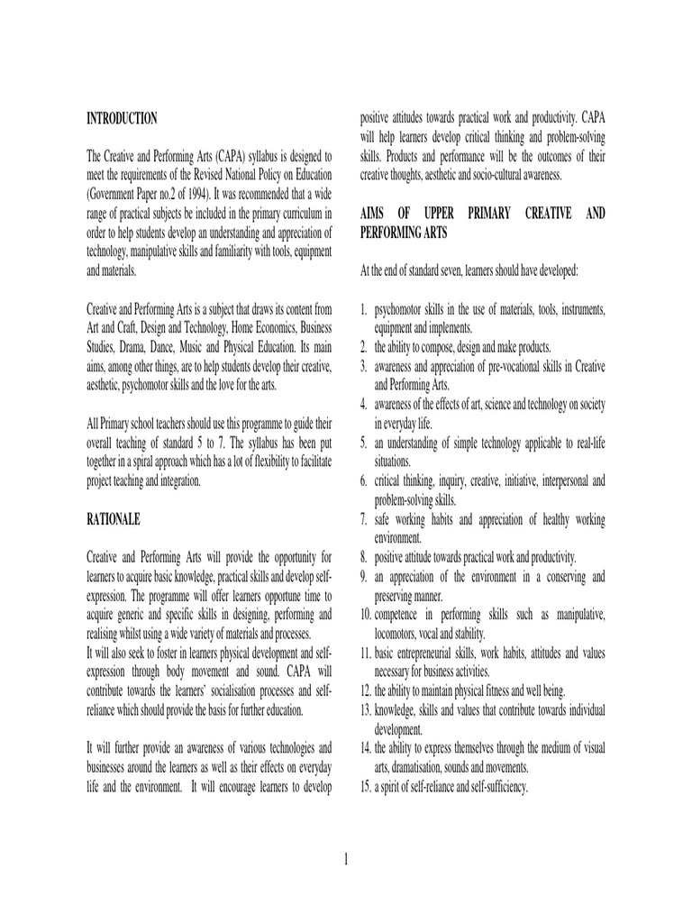 Creative and Performing Arts | PDF | Educational Assessment | Learning