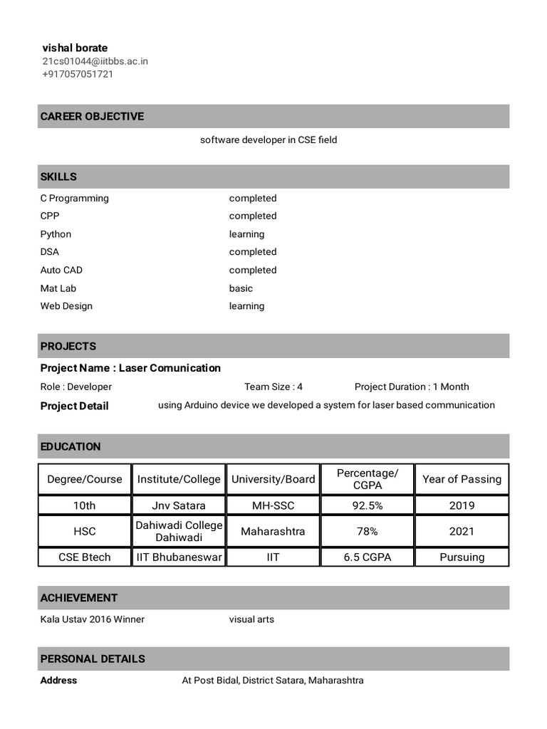 Vishal Borate 2 | PDF