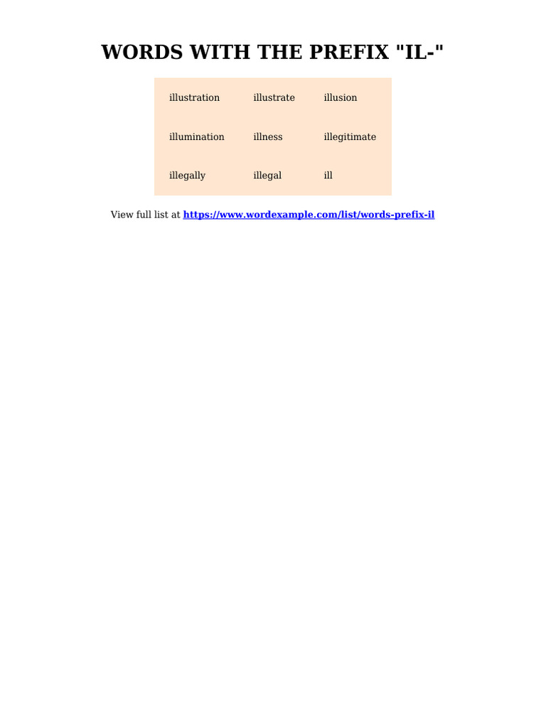 Words with "Il-" Prefix List | PDF | Language Arts & Discipline